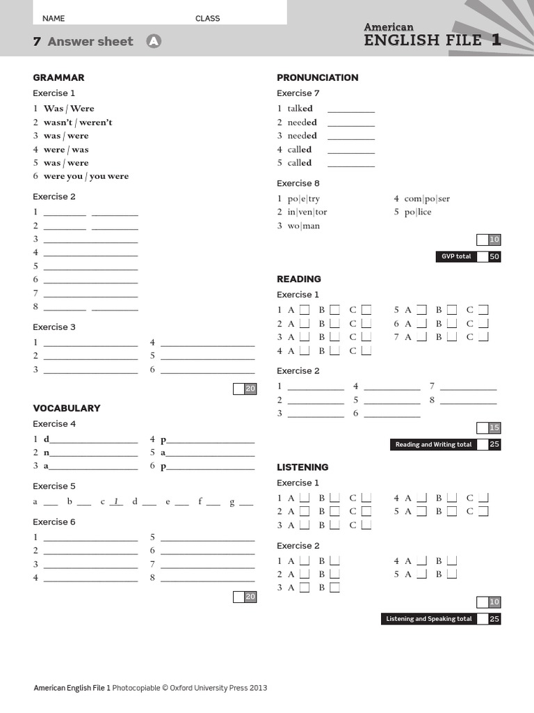 AEF1 File7 TestA AnswerSheet | Download Free PDF | Languages | Foreign ...
