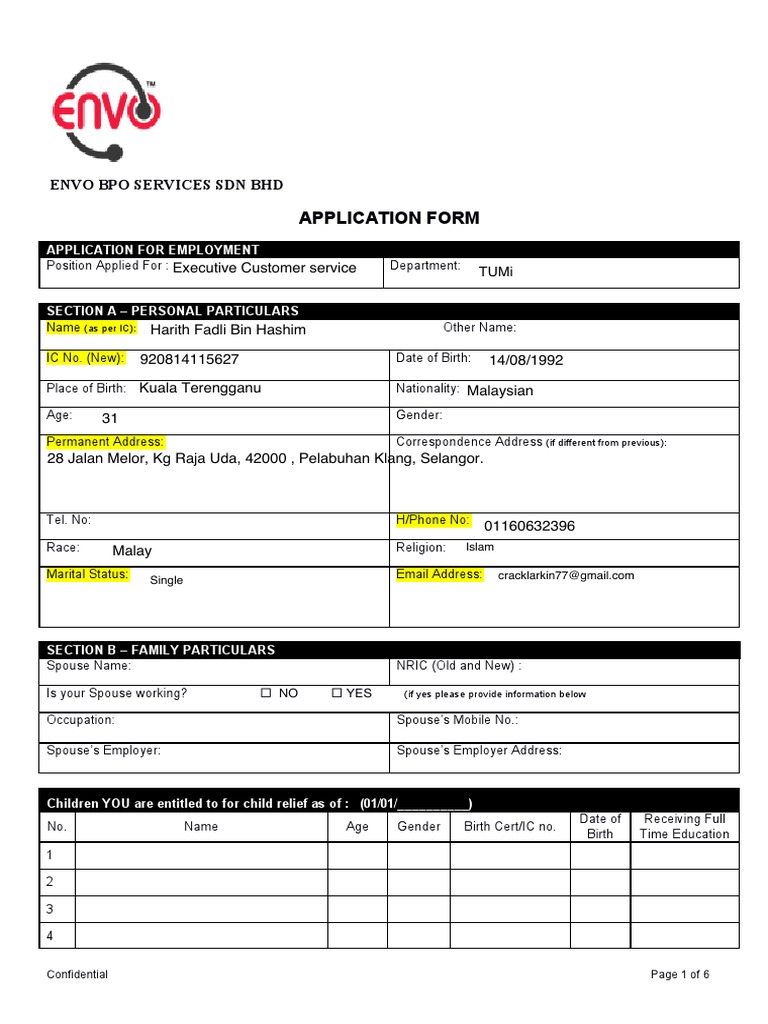 ENVO Application Form (CDDT) 1 | Download Free PDF | Mental Disorder