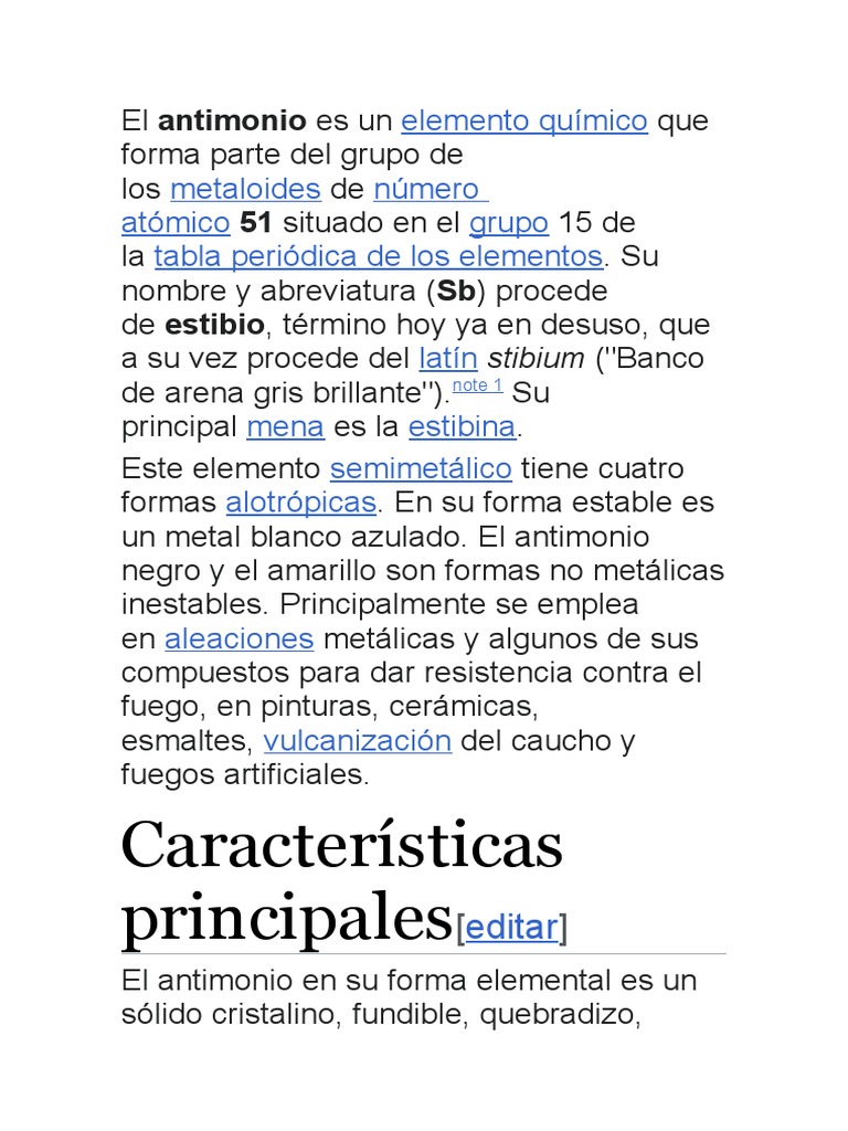 Antimonio | PDF | Sector secundario de la economía | Naturaleza