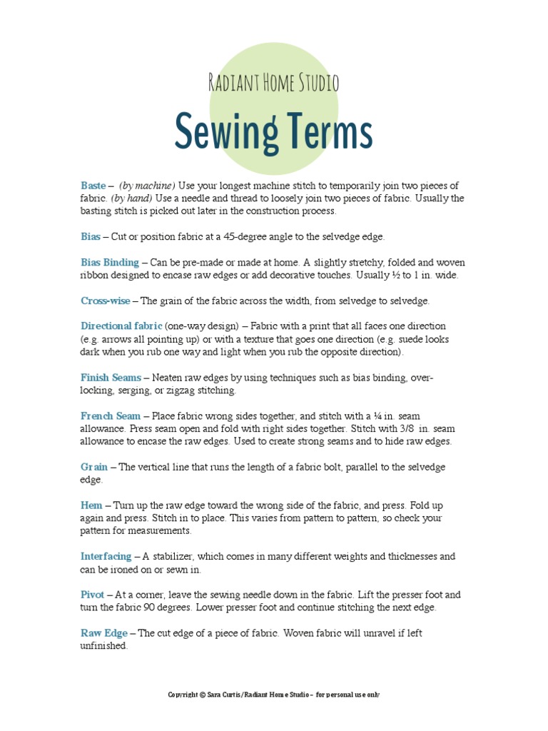 Sewing Terms | PDF | Seam (Sewing) | Sewing