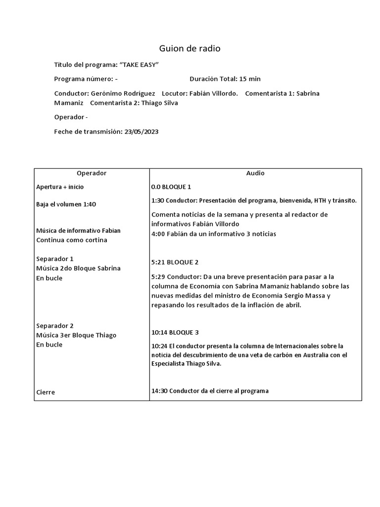 Guion Europeo Radio 23.05 | PDF