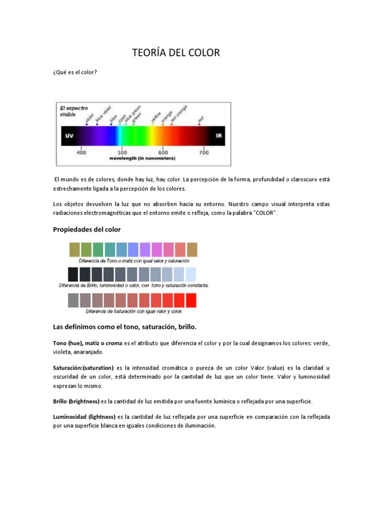 TEORÍA DEL COLOR. Tono (Hue), Matiz o Croma Es El Atributo Que ...