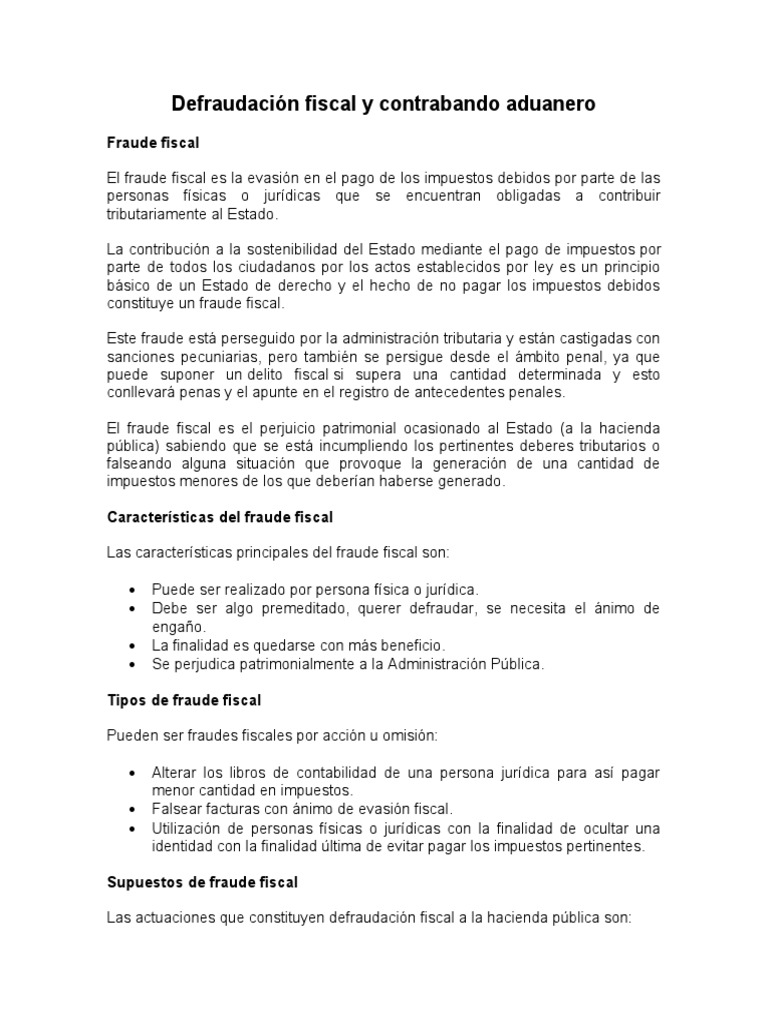 Defraudación Fiscal y Contrabando Aduanero | PDF | Evasión de impuestos ...