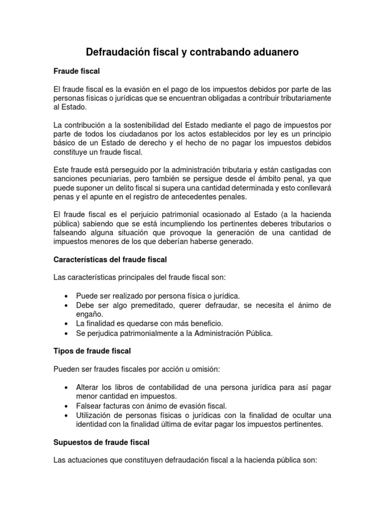 Defraudación Fiscal y Contrabando Aduanero | PDF | Evasión de impuestos ...