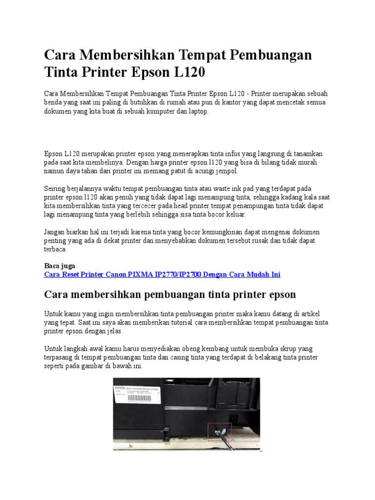 Cara Simpel Memcuci Busa Pembuangan Tinta Epson | PDF