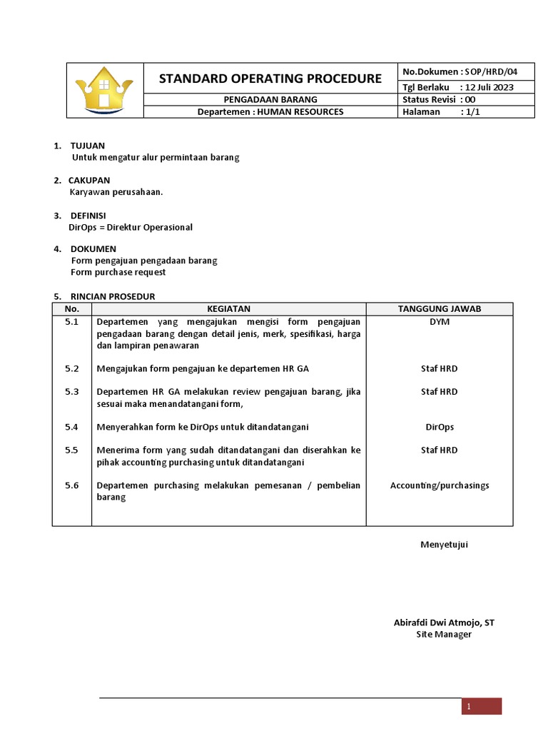 04 SOP Pengadaan Barang | PDF