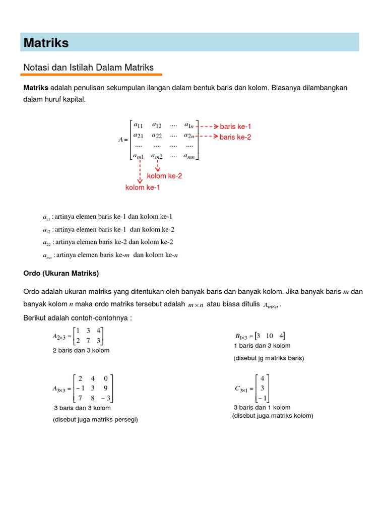 Panduan Lengkap Matriks dan Operasinya | PDF