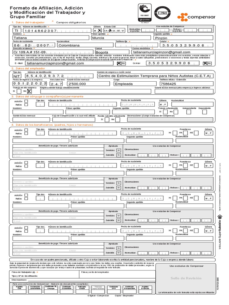 Formato de Afiliación a Compensar | PDF | Salario