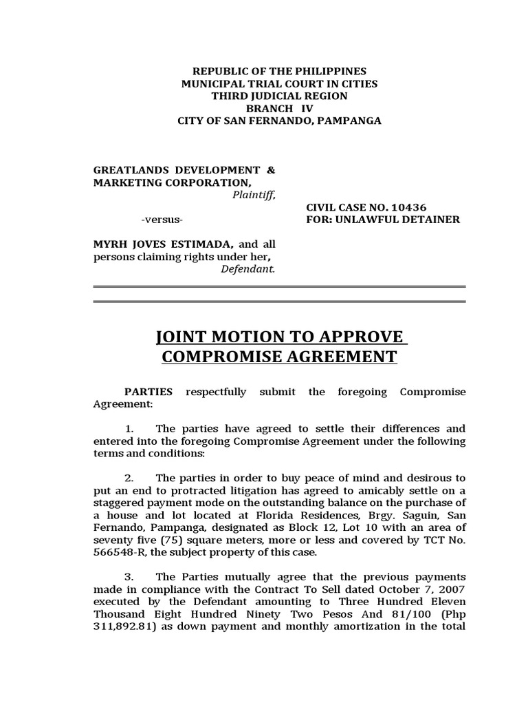Compromise Agreement for Payment Restructuring | PDF | Loans | Lawsuit