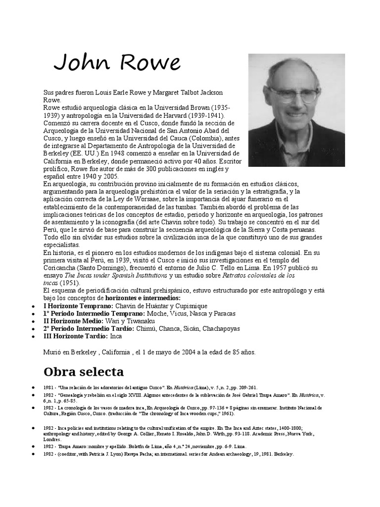 John Rowe | PDF | Perú | Andes
