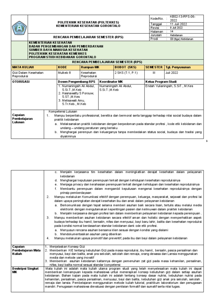 RPS Gizi DLM Kespro 2020-2021 | PDF