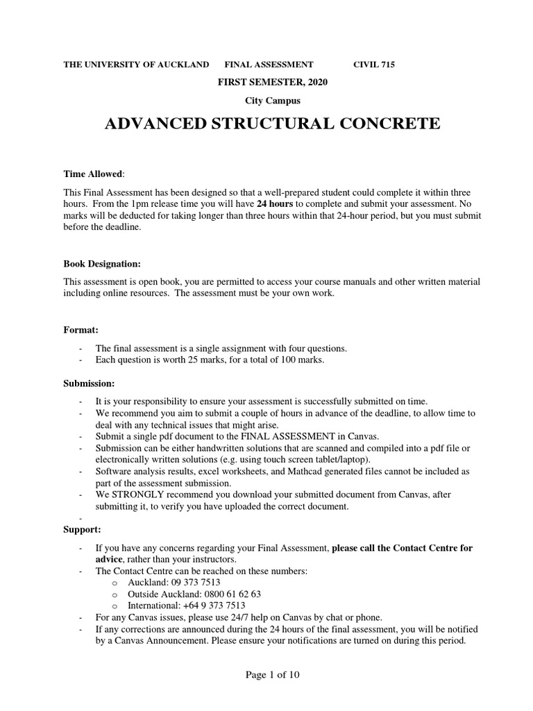 Civil715 S1 2020 | PDF | Strength Of Materials | Prestressed Concrete