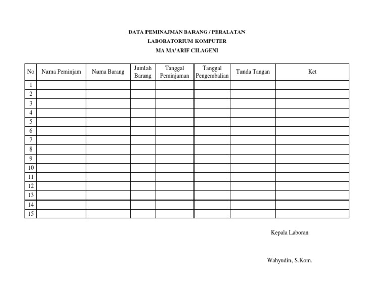 Data Peminjaman Alat | PDF