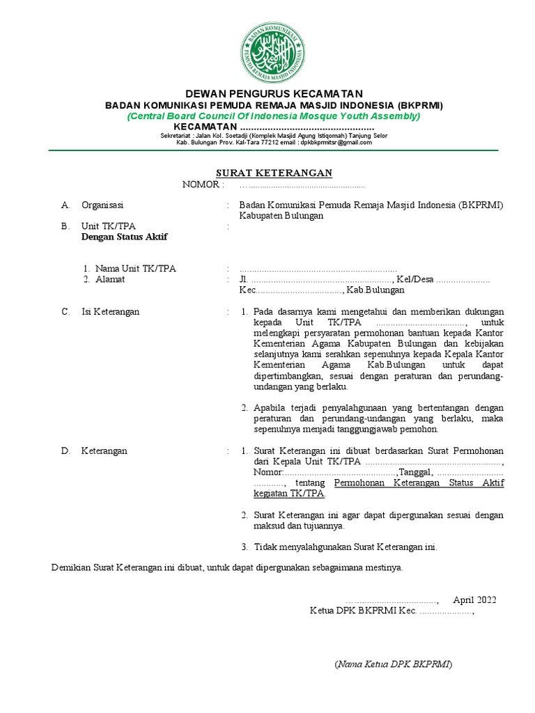 Form Surat Keterangan Aktif - DPK Selain Tanjung Selor | PDF | Sains ...