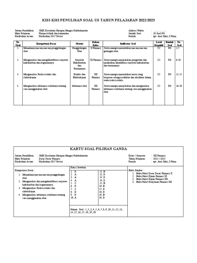 Kisi2 Dan Kunci Jawaban US | PDF