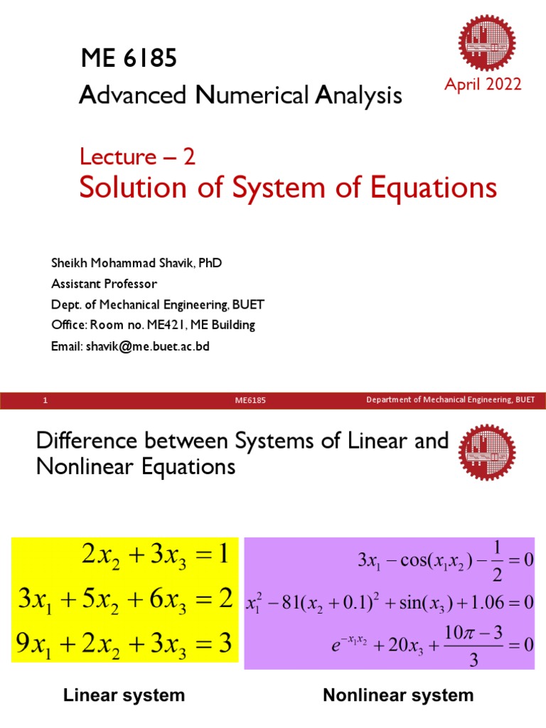 Lecture2 System Of Equations Direct Methods Pdf Matrix Mathematics Determinant