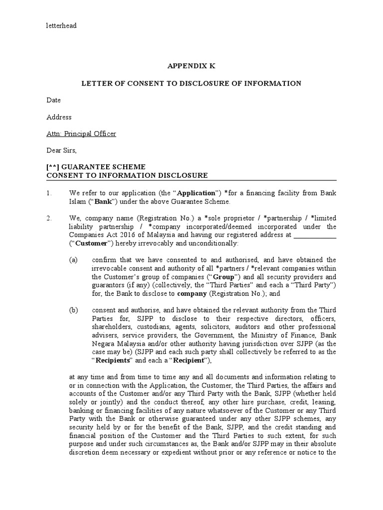 Letter of Consent To Disclosure of Information 1 | PDF | Banks | Credit