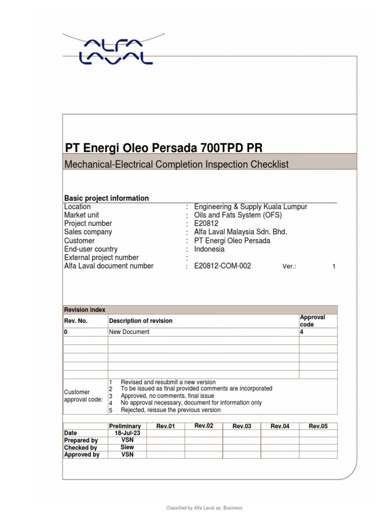 1.mechanical - Electrical Completion Inspection Checklist - E20812 ...