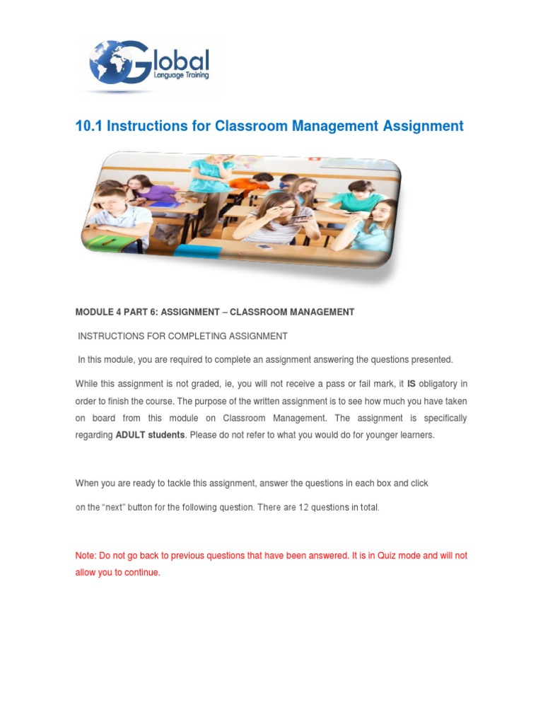 Instructions For Classroom Management Assignment | PDF