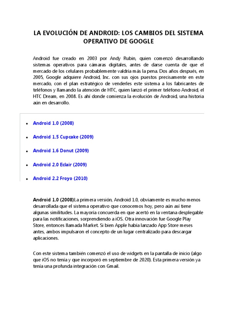 Evolución de Android | PDF | Android (sistema operativo) | Arquitectura de brazo