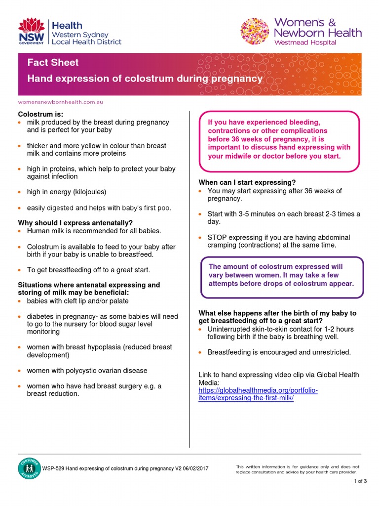 Hand Expressing Colostrum During Pregnancy V2 Changed To 36 Wks | PDF ...