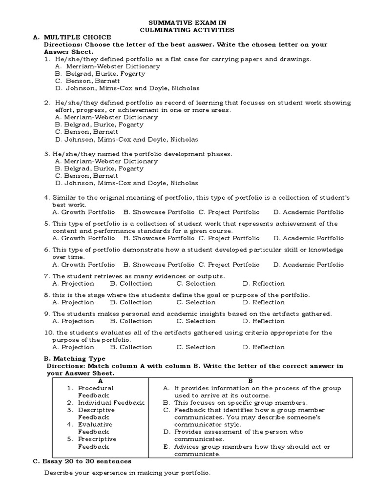 Summative Exam in Culminating | PDF | Educational Assessment | Human Communication