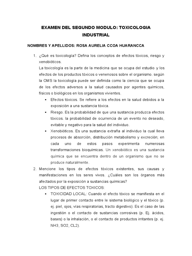 Examen Del Segundo Modulo | PDF | Toxicidad | Toxicología
