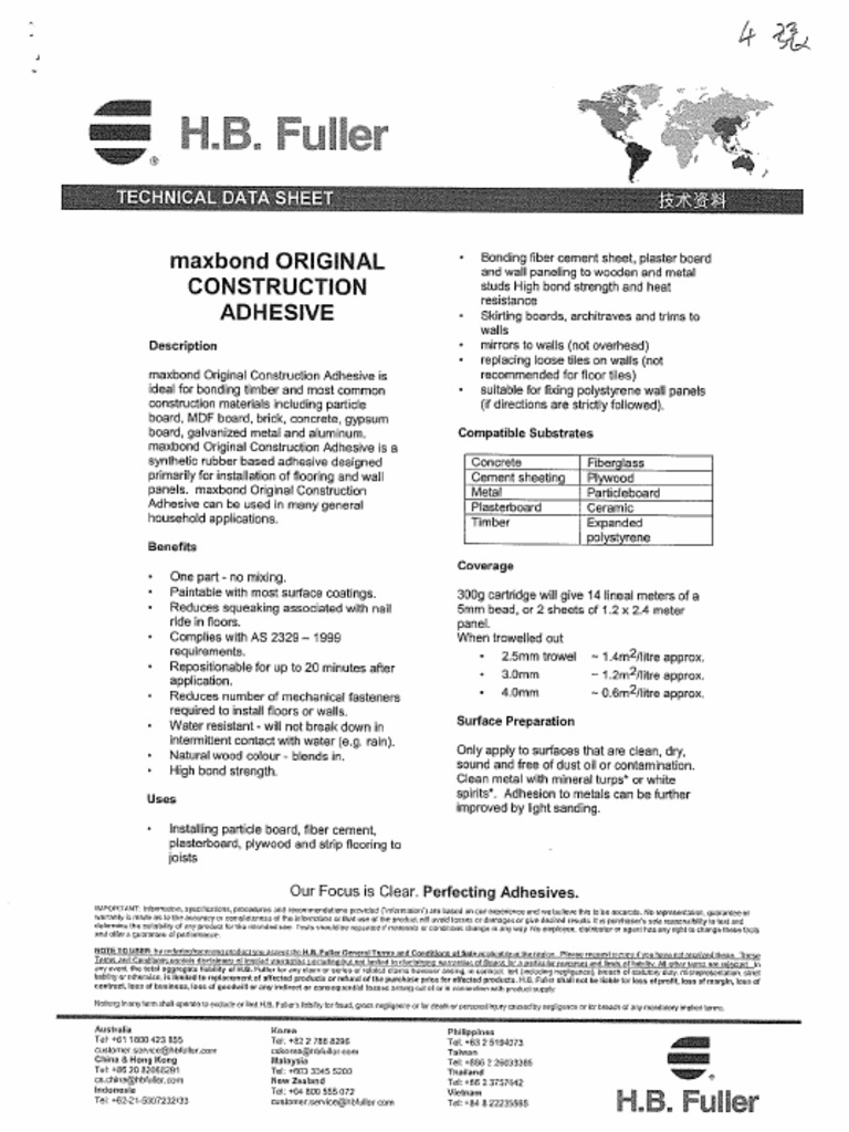 Maxbond Construction Adhesive Technical Datasheet | PDF