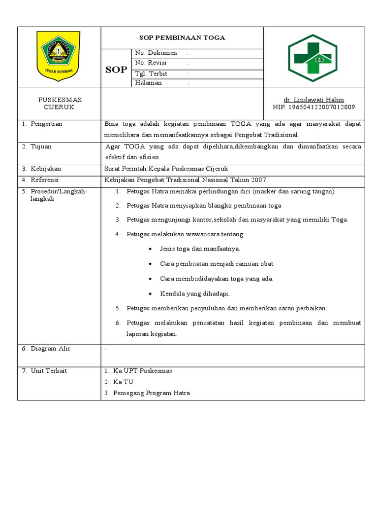 SOP Pembinaan TOGA Puskesmas Cijeruk | PDF | Karier & Perkembangan