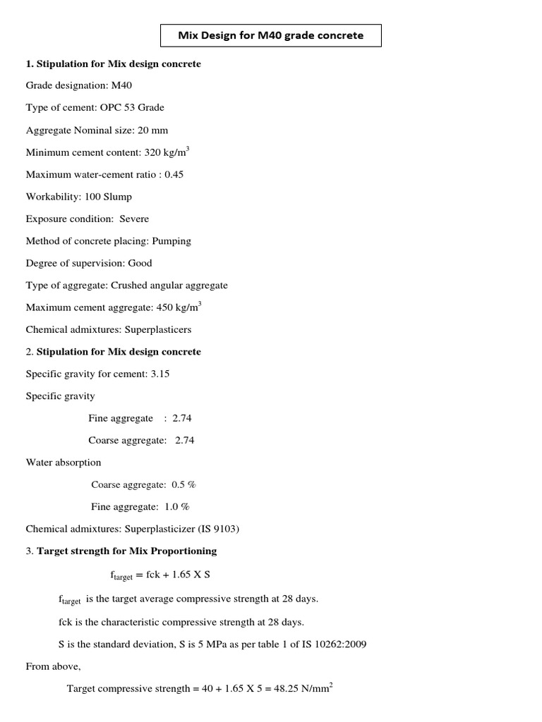 Mix Design For M40 Grade | PDF | Concrete | Physical Sciences
