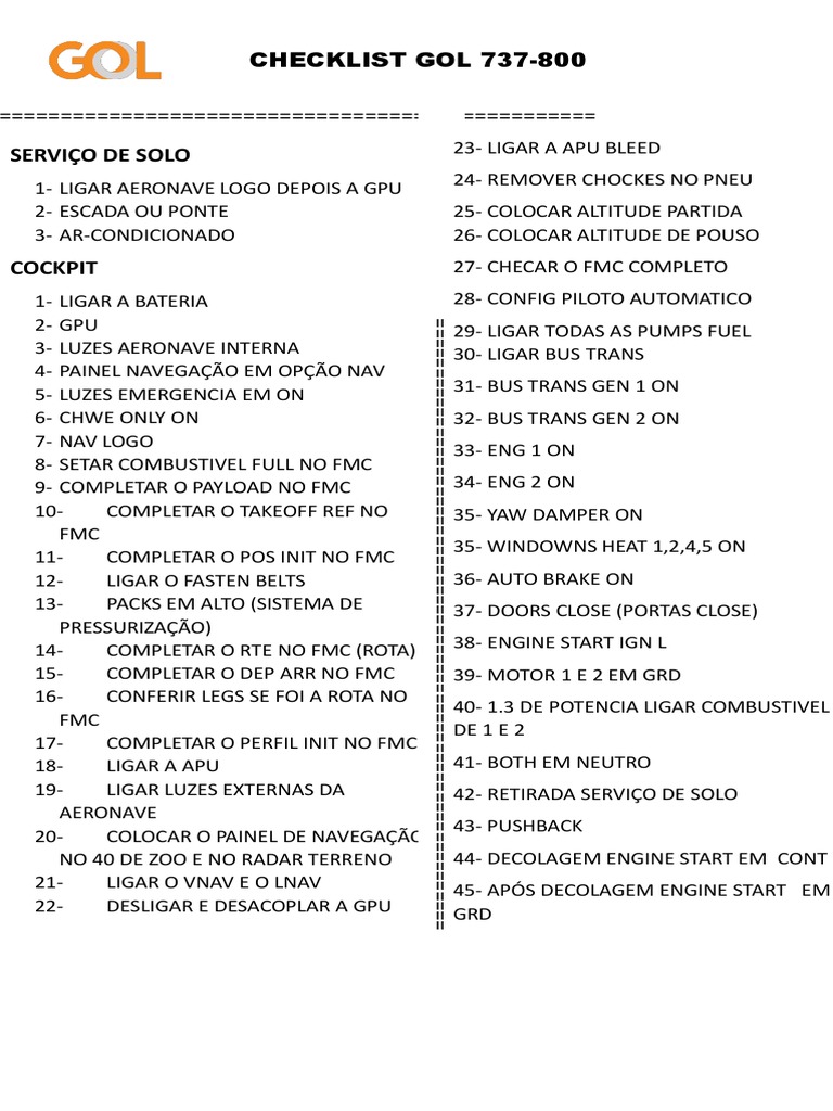 Checklist Boieng 737-800 Gol | PDF | Aviação | Aeronave