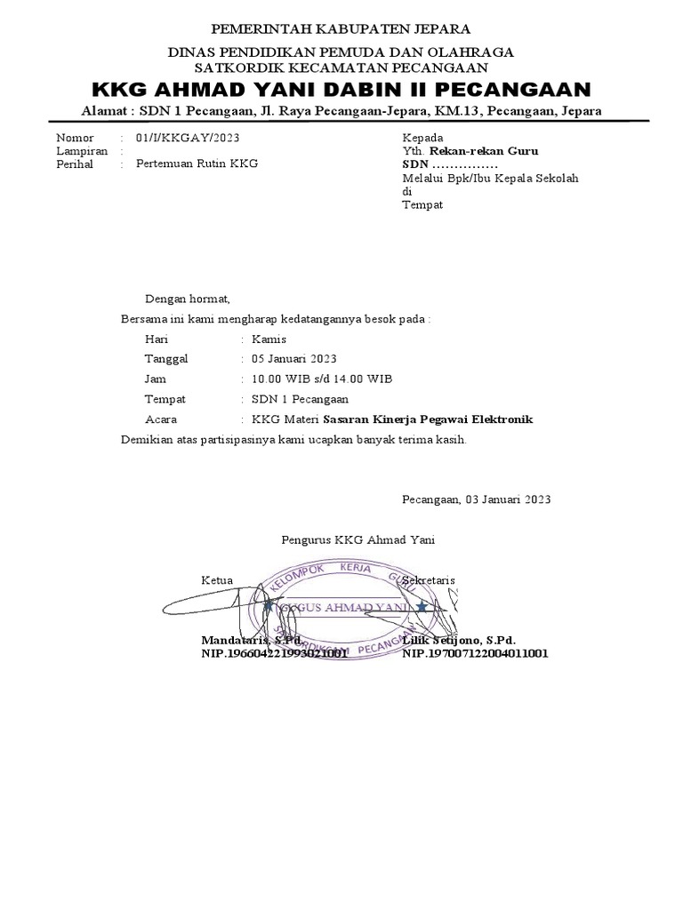 Undangan KKG Ahmad Yani | PDF