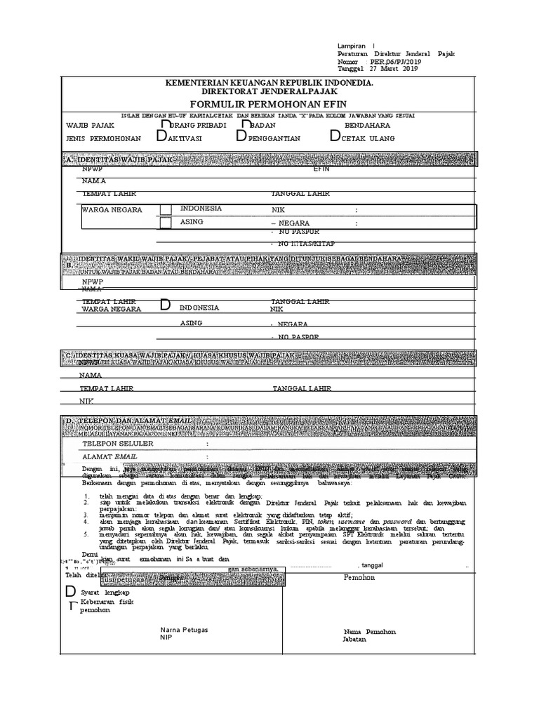 Formulir Permohonan EFIN Tanpa Lampiran | PDF