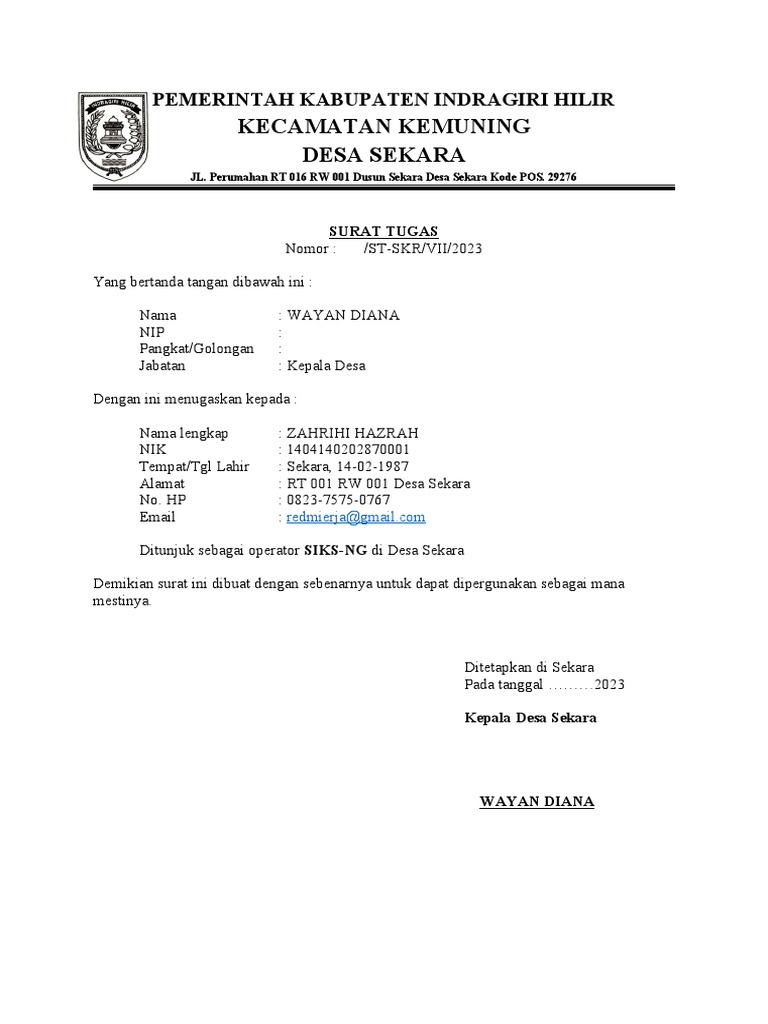 Surat Tugas DTKS | PDF