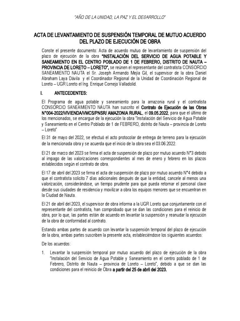 Acta Editable de Levantamiento de Segunda Suspension 1 de Febrero | PDF