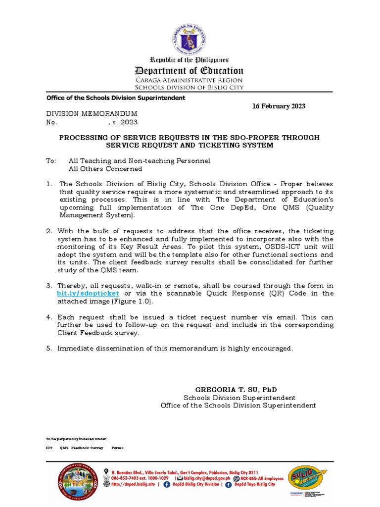 SDO Memo With Different First Page A4 Minimalist Footer | PDF