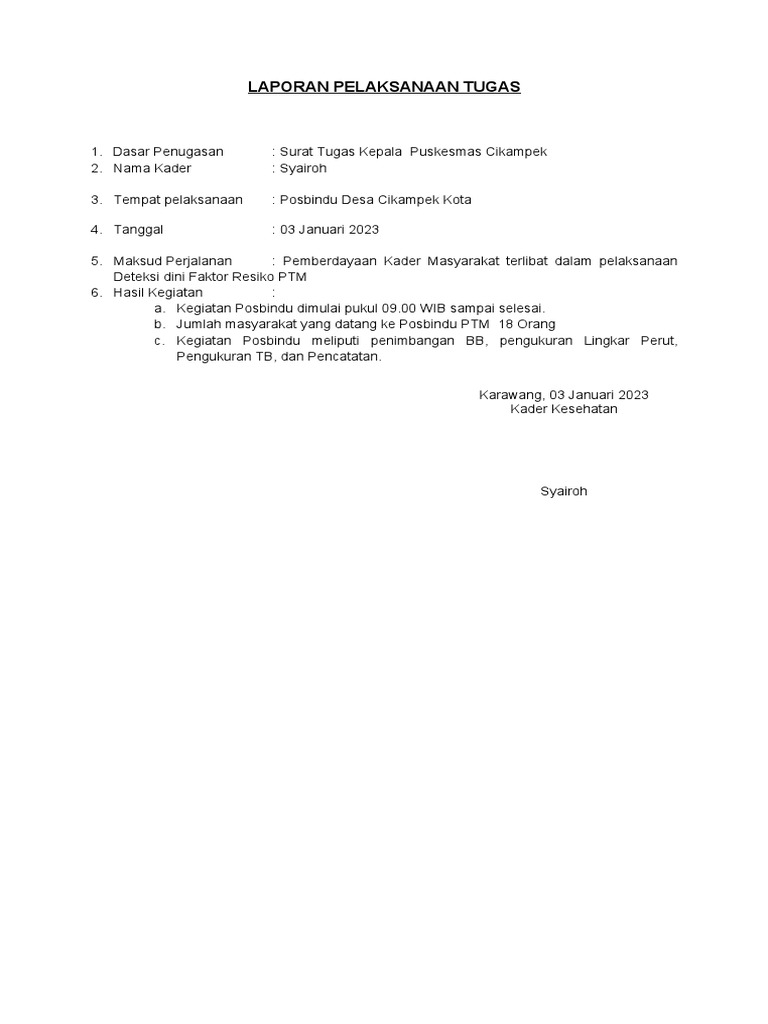 Contoh LPT Kader | PDF