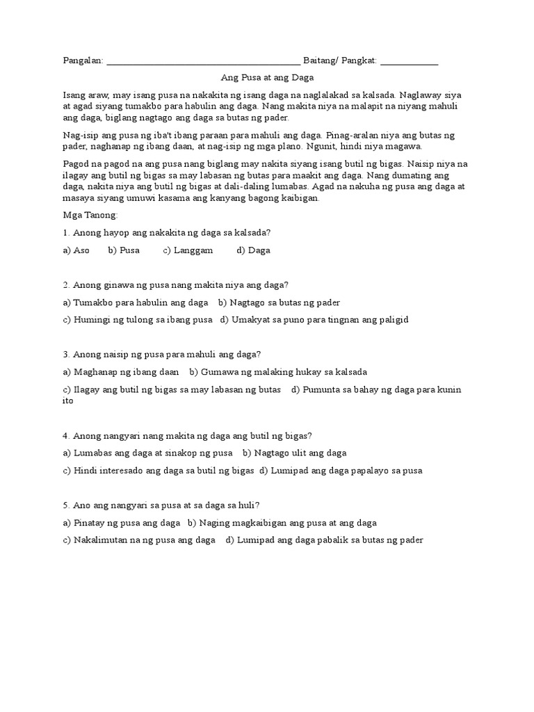 Ang Pusa at Ang Daga | PDF