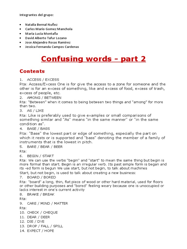 Confusing-words-ATELIER - PART 2 | PDF