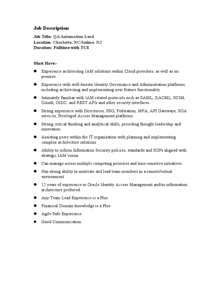 QA Automation Lead - TCS | PDF