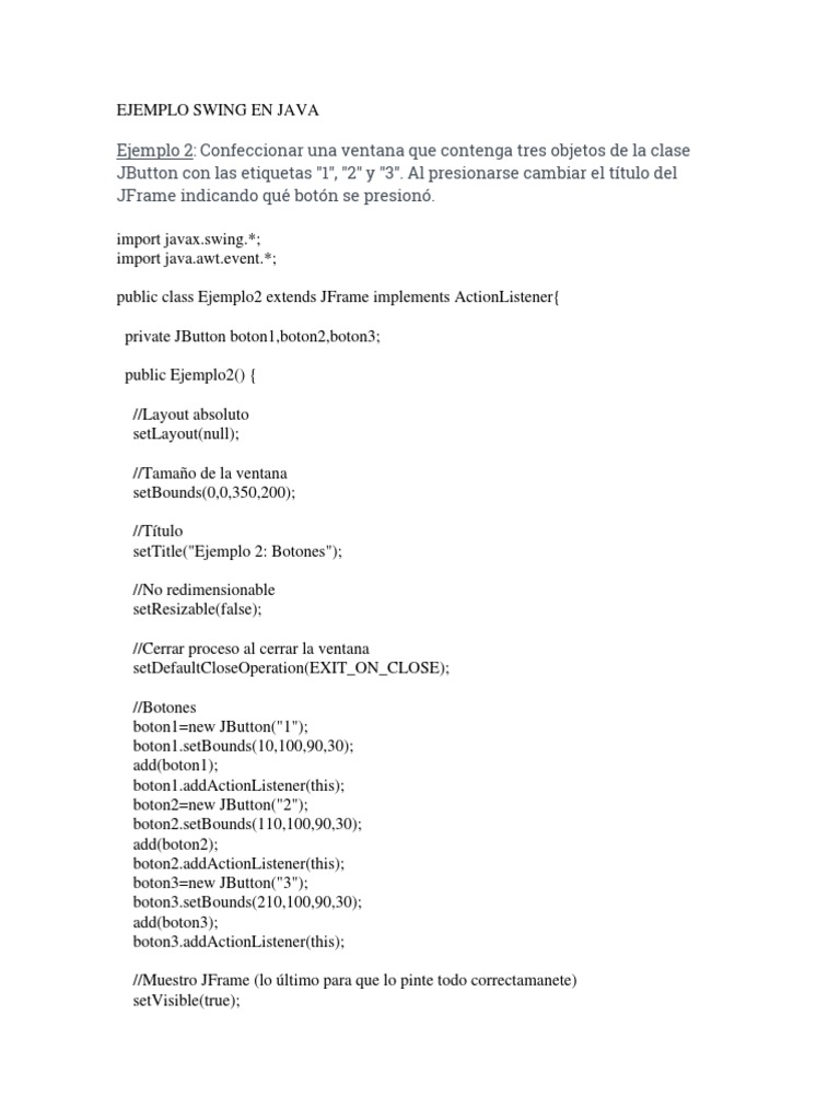 Ejemplo de Botones en Java Swing | PDF | Informática