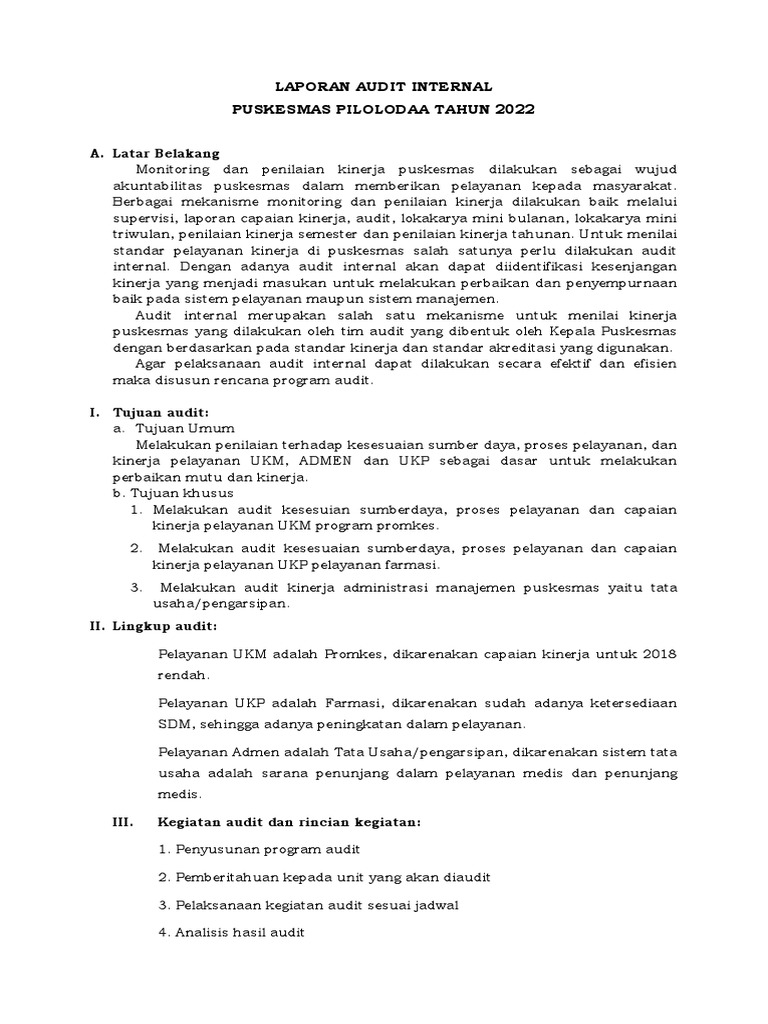 Laporan Audit Internal | PDF | Bisnis