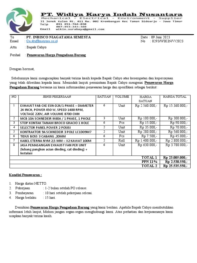 0293 PT Inbisco Niagatama Semesta (09062023) | PDF