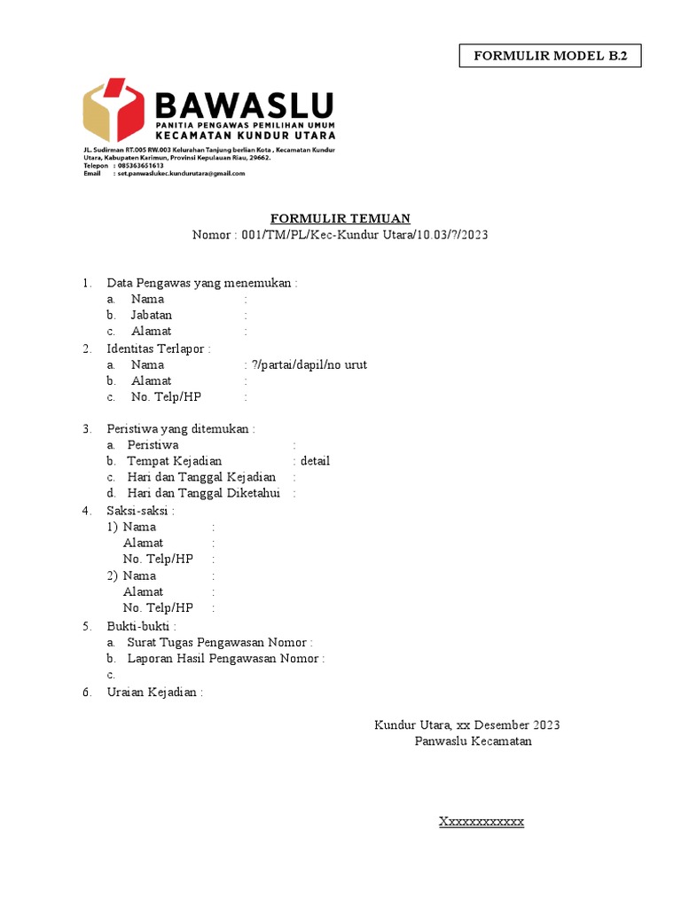 B.2 Formulir Temuan | PDF