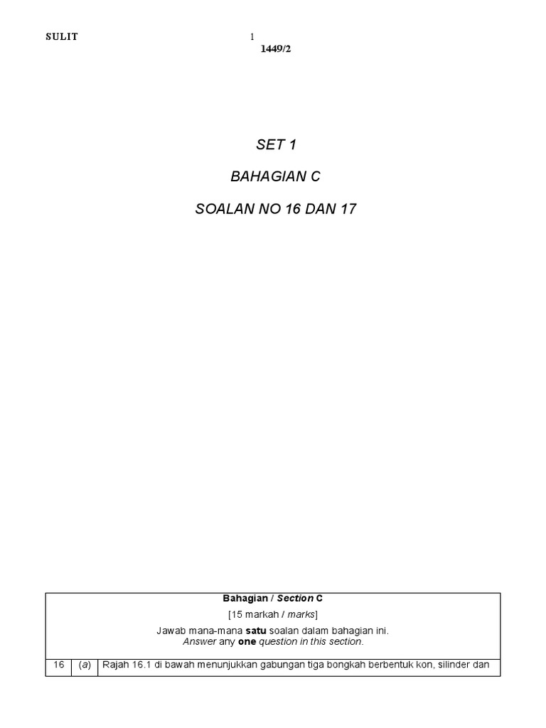 Set 1 Bahgn C Soalan No 16 Dan No 17 | PDF