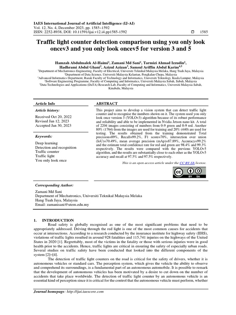 Traffic Light Counter Detection Comparison Using You Only Look Oncev3 ...