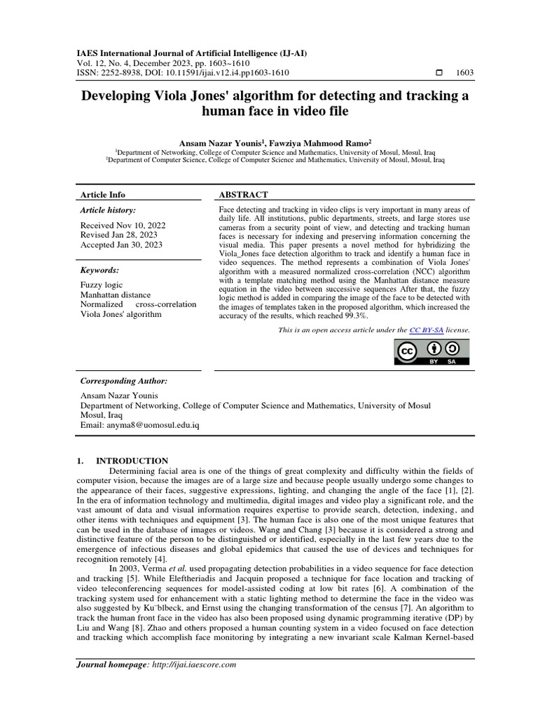 Developing Viola Jones Algorithm For Detecting And Tracking A Human Face In Video File Pdf