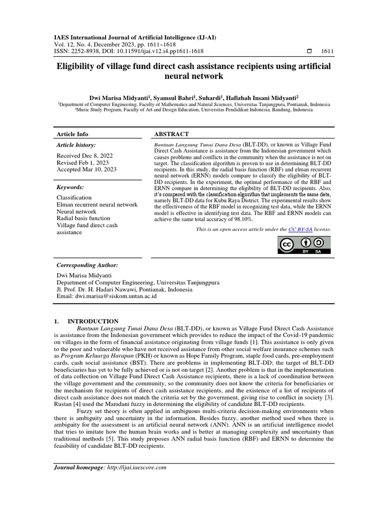 Eligibility of Village Fund Direct Cash Assistance Recipients Using ...