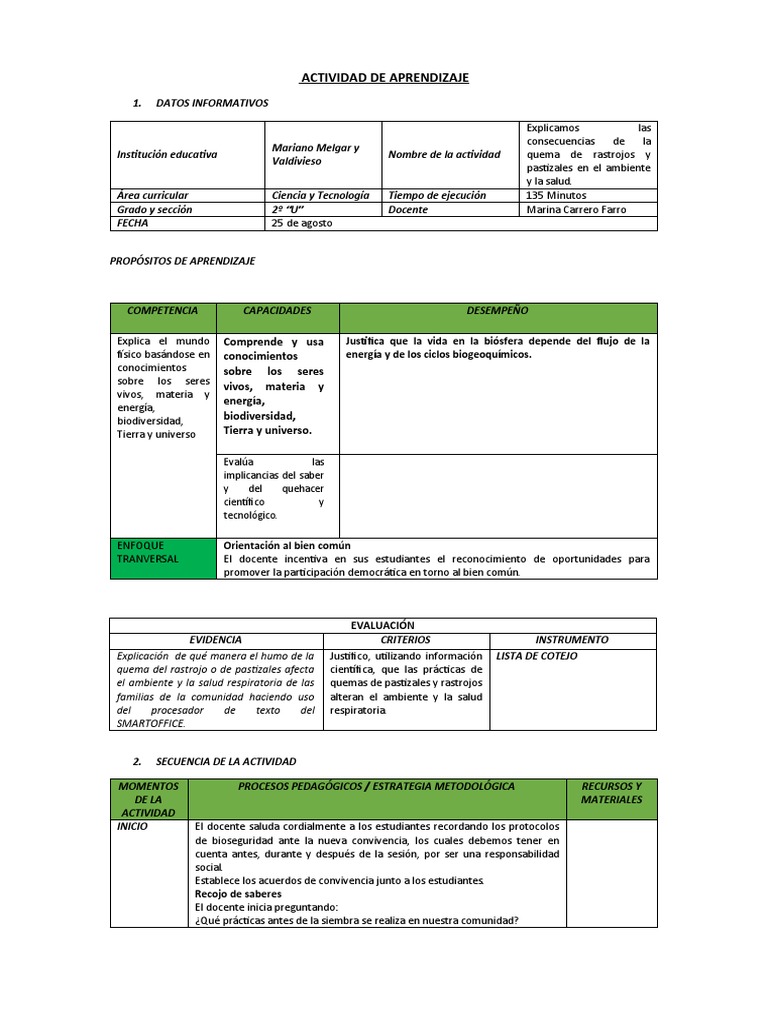 Formato de Sesion de Clase | PDF | Evaluación | Aprendizaje Formato de Sesion de Clase | PDF | Evaluación | Aprendizaje