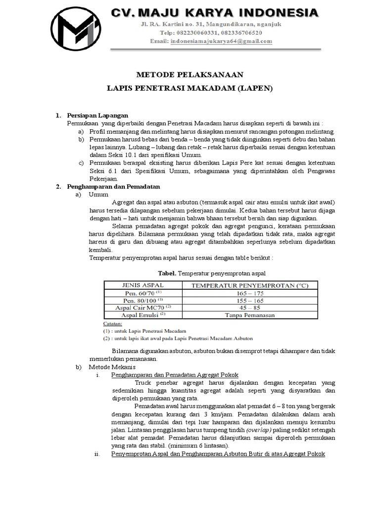 Metode Pemadatan Lapis Penetrasi Makadam | PDF